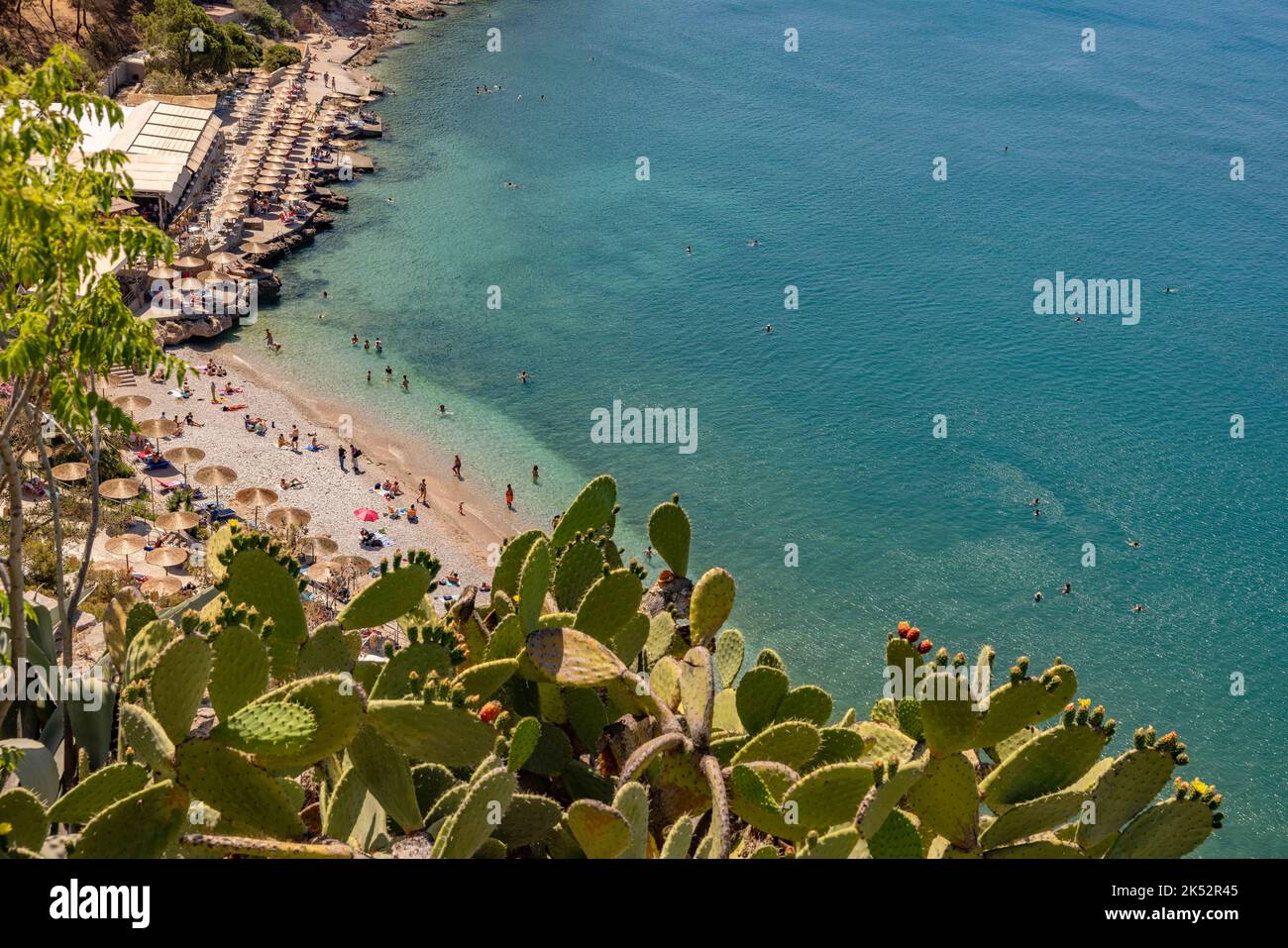 Nafplion, Peloponnese, Greece, view of the beach below the Palmid ...