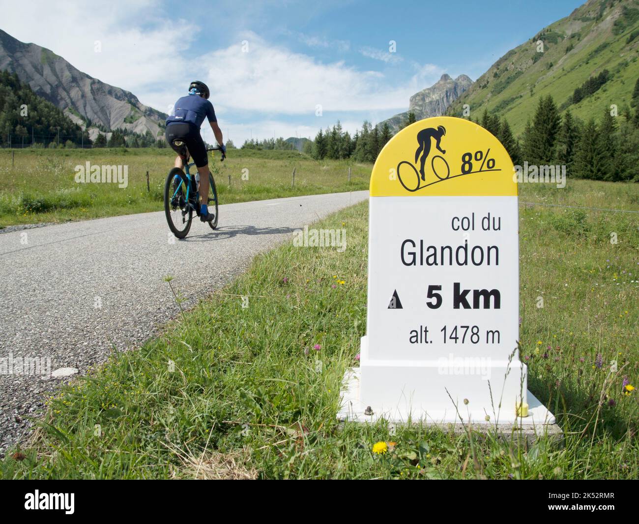 France, Savoie, Col du Glandon, cyclist ascending the pass Stock Photo ...
