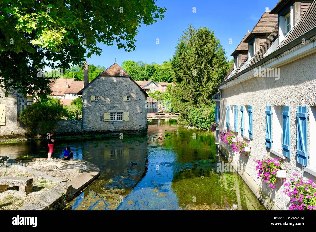 France, Cote d'Or, Beze, houses along the river of La Beze Stock Photo ...