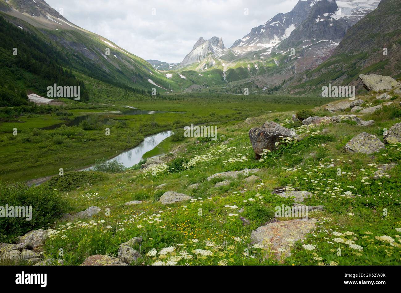 Italy, Aosta valley, Mont Blanc range, val Veny, Combal lake Stock ...