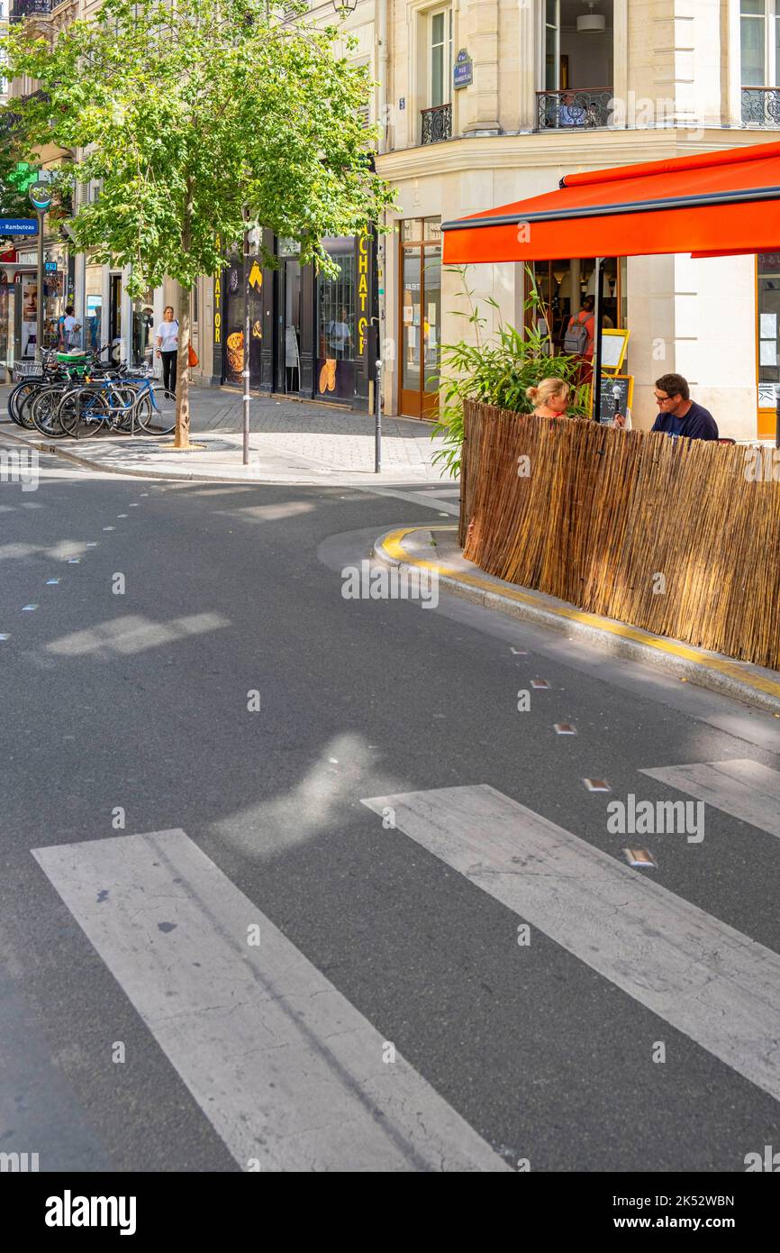 France, Paris, Marais district, rue Rambuteau, markings on the ground ...