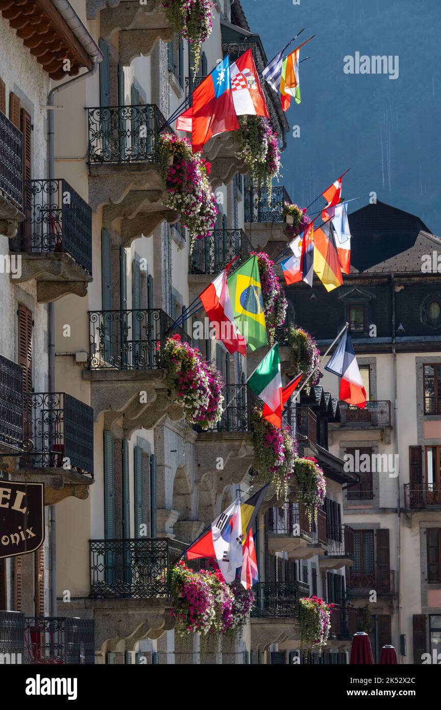 France, Haute Savoie, Mont Blanc massif, Chamonix town, the facade of ...