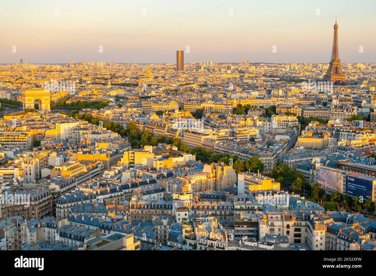 France, Paris, general view with the Eiffel Tower and the Arc de ...