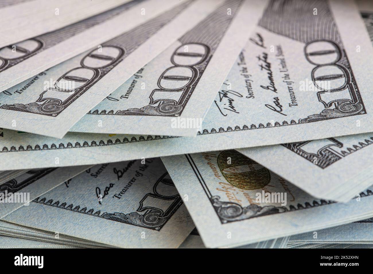 Pile of 100 dollar banknotes on white background for design purpose ...