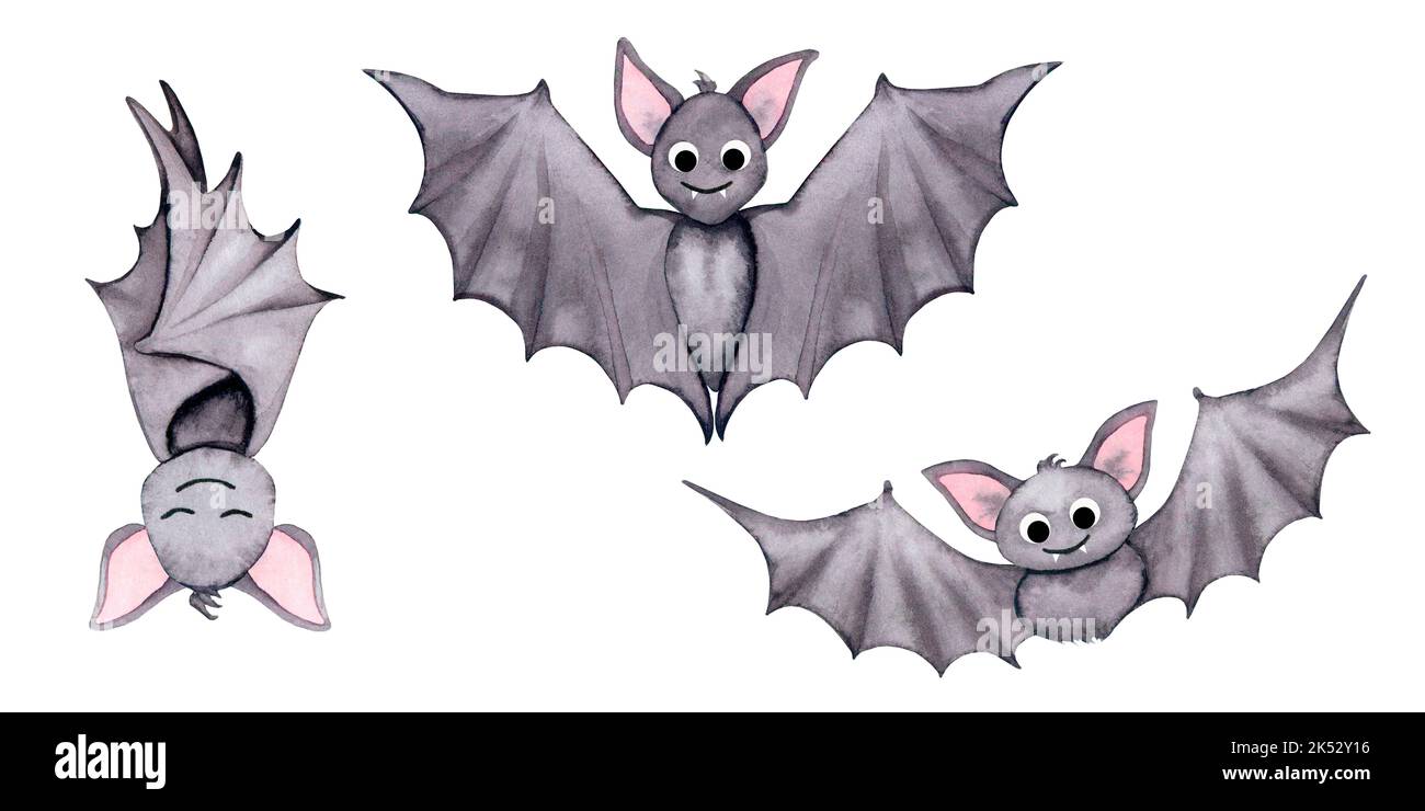 Bats set. Watercolor illustration for Halloween design, cards ...