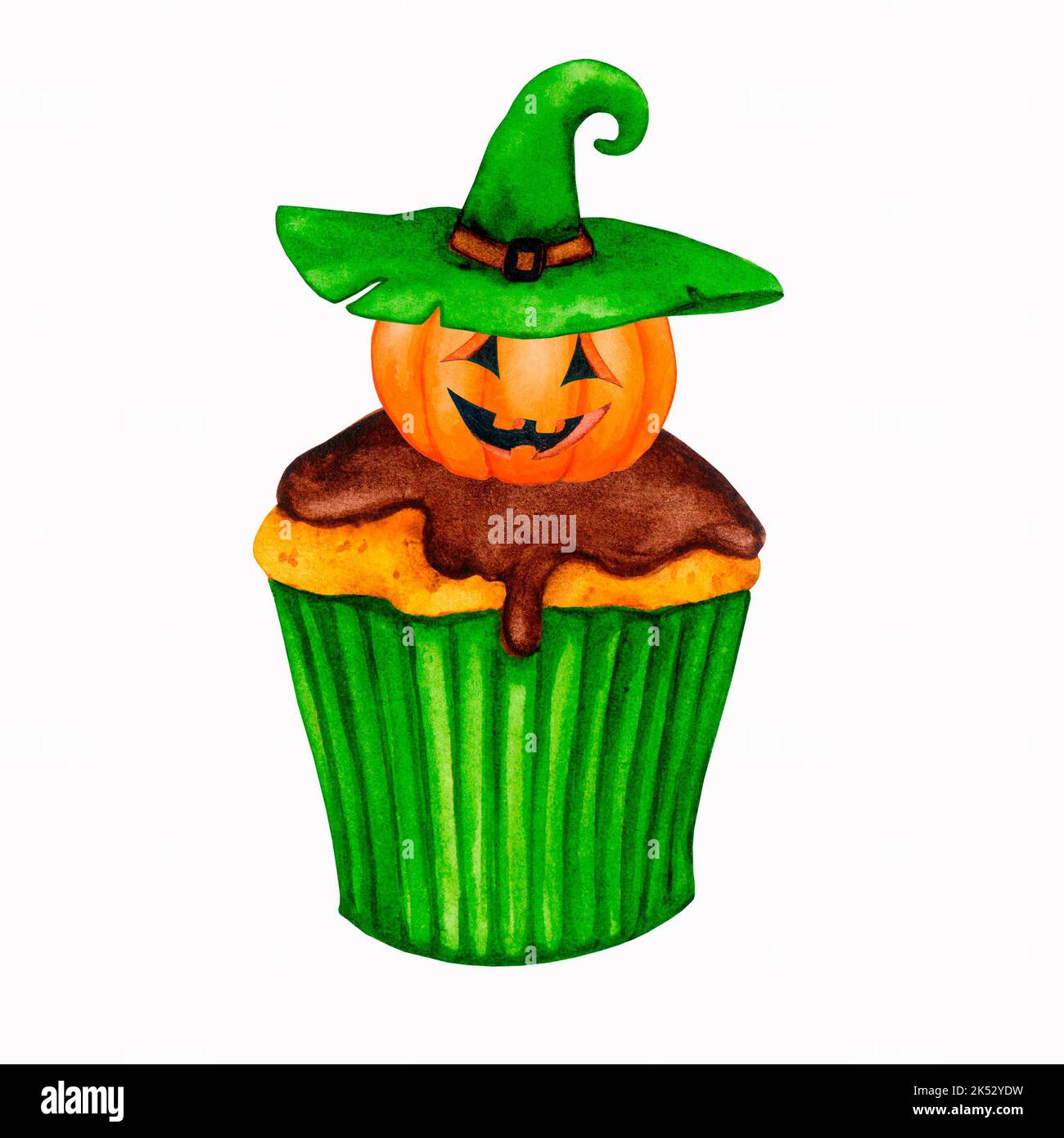 Cupcake, muffin with chocolate icing decorated with pumpkin for ...