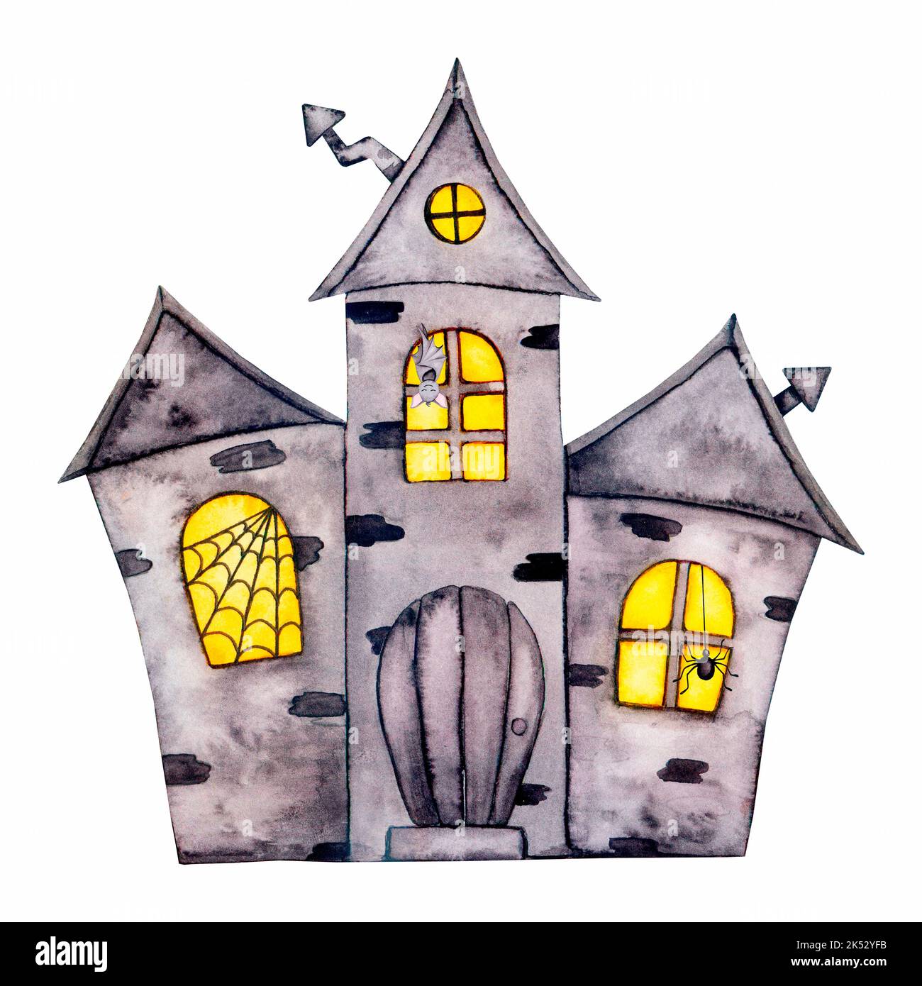 Halloween Haunted house. Watercolor illustration isolated on white ...