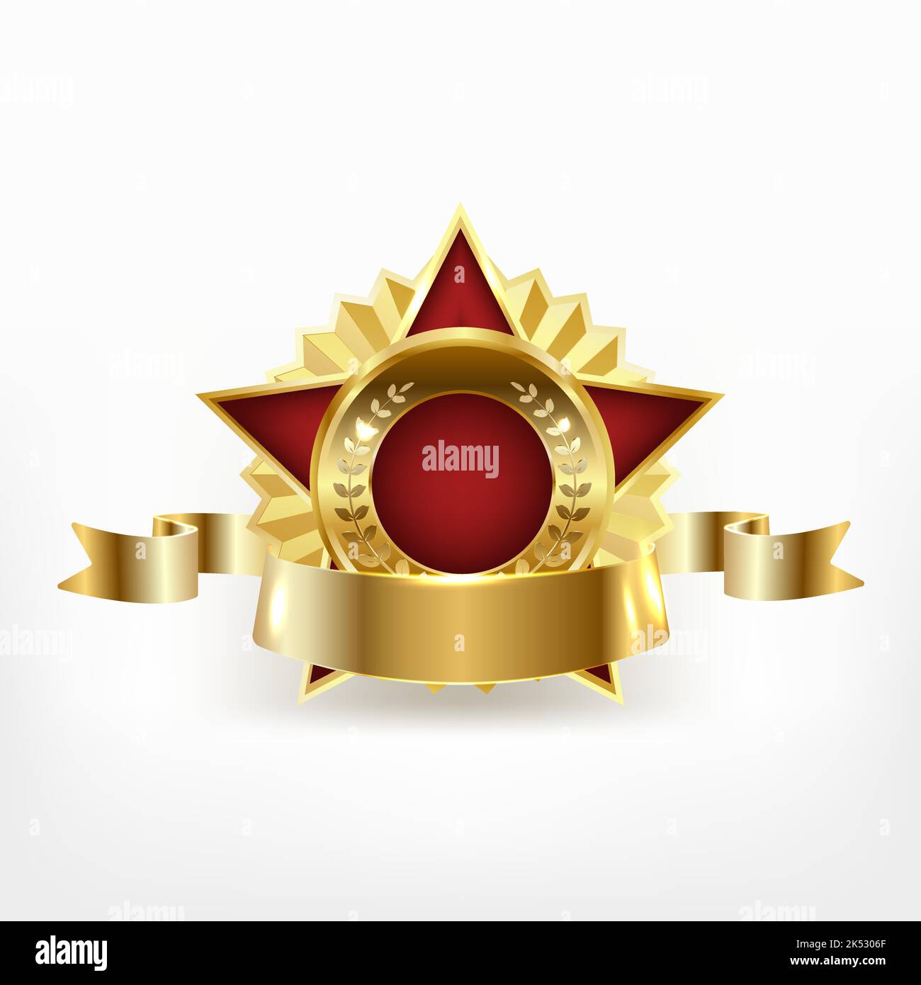 Red star medal with gold ribbon. Gold metallic winner award Stock ...