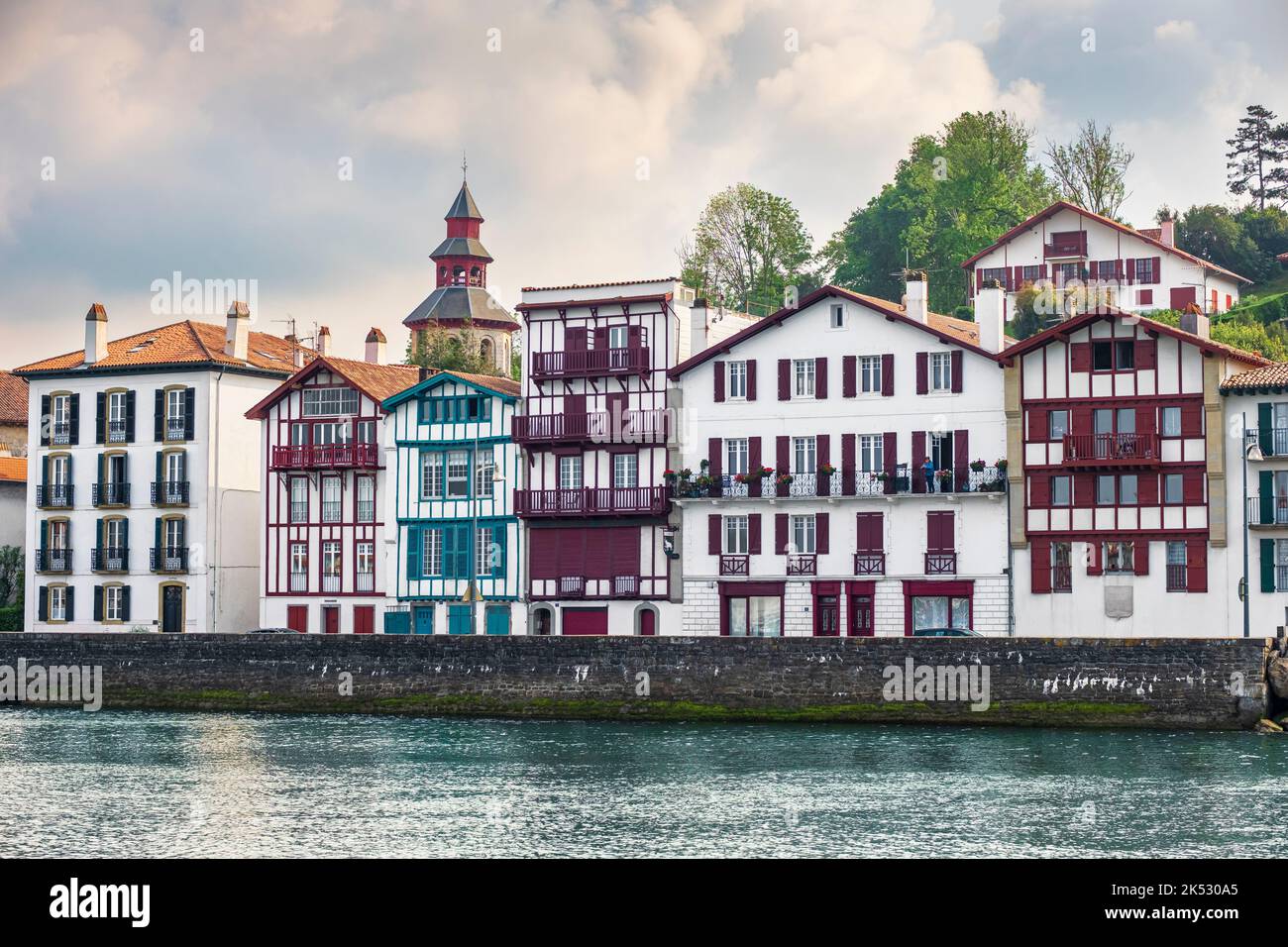 France, Pyrenees-Atlantiques, Ciboure, traditional Basque architecture ...