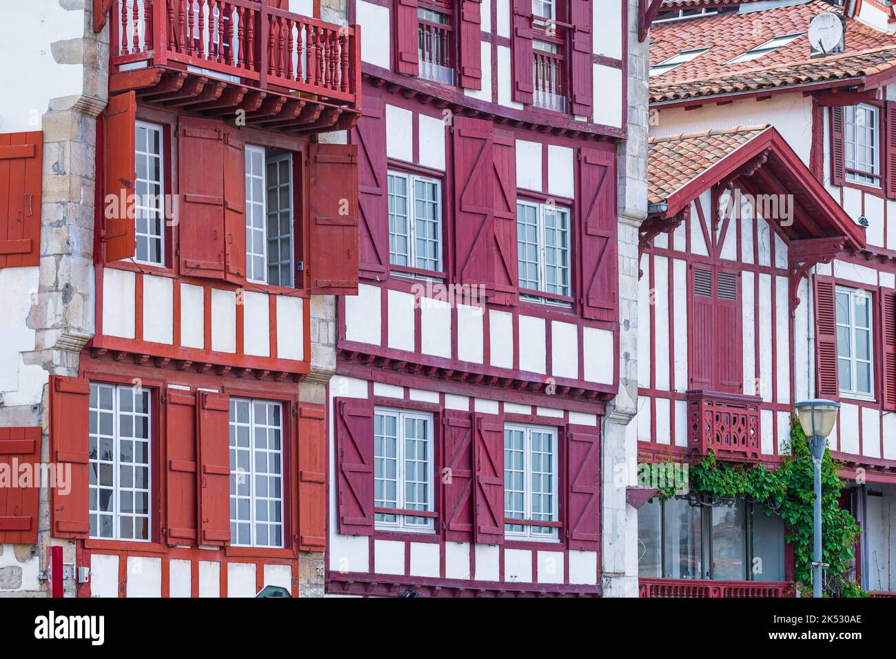 France, Pyrenees-Atlantiques, Ciboure, traditional Basque architecture ...