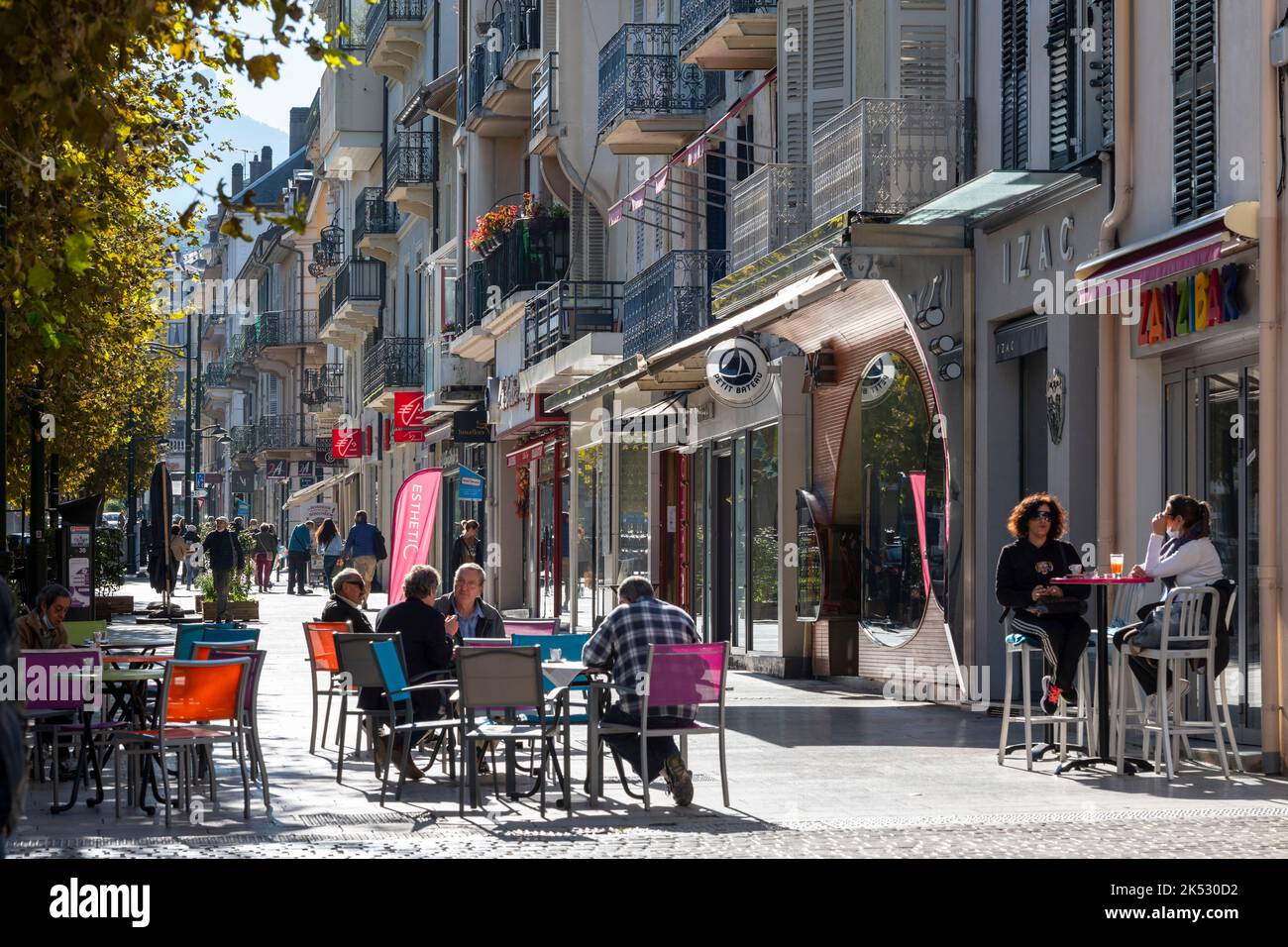 France, Savoie, Aix les Bains, bar terraces installed on the wide ...