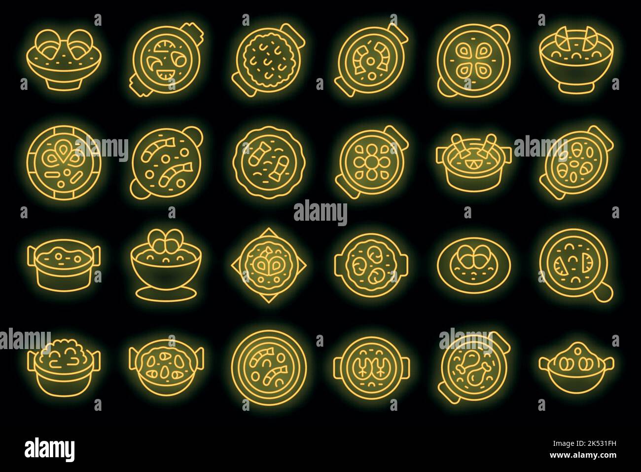 Paella icons set outline vector. Dish cook. Cuisine eat vector neon ...