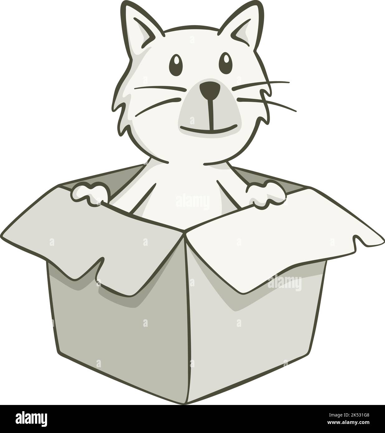 Cute illustration of a little cat smiling inside a cardboard box ...