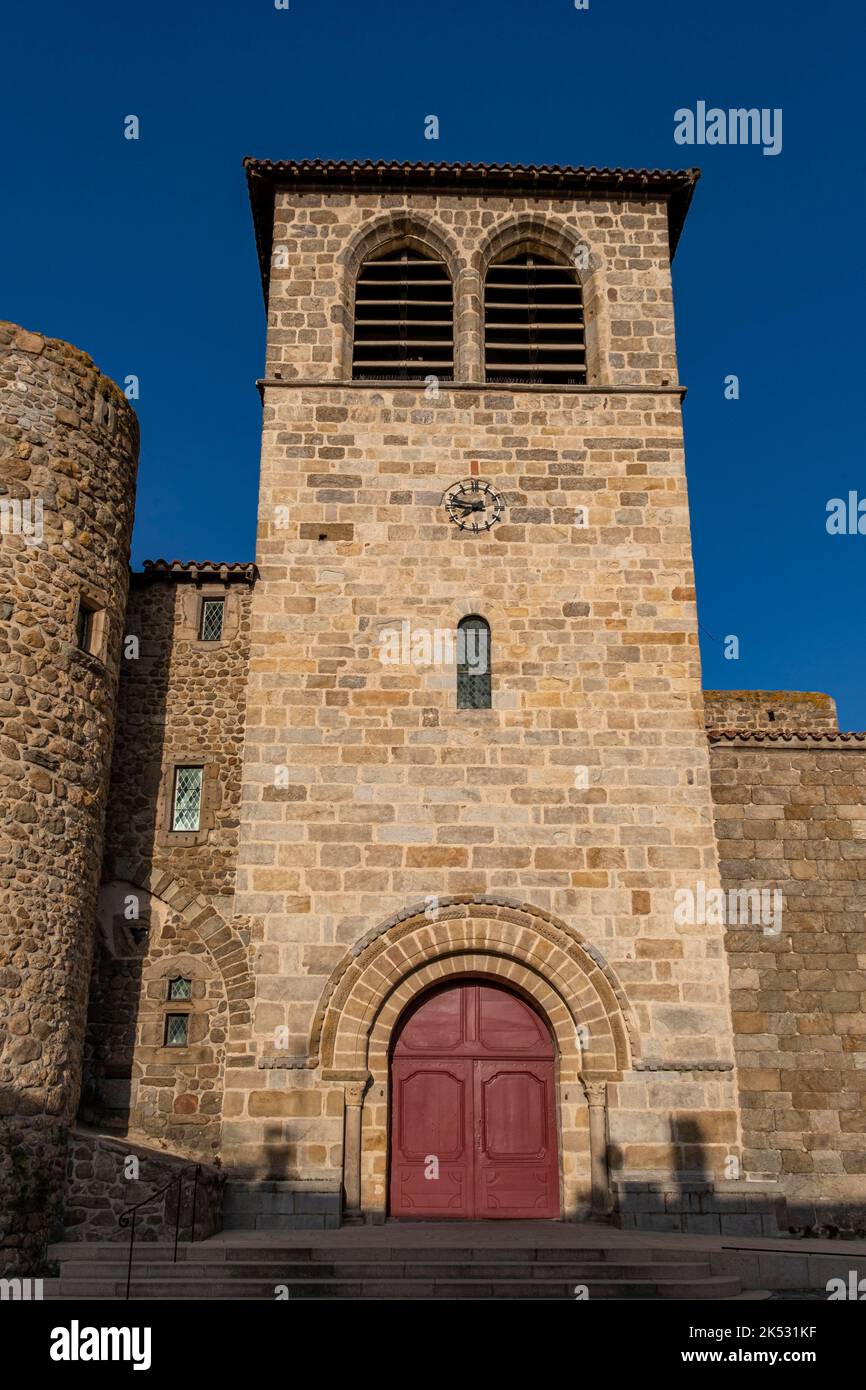 France, Loire, Champdieu, the church, Cote roannaise (aerial view Stock ...