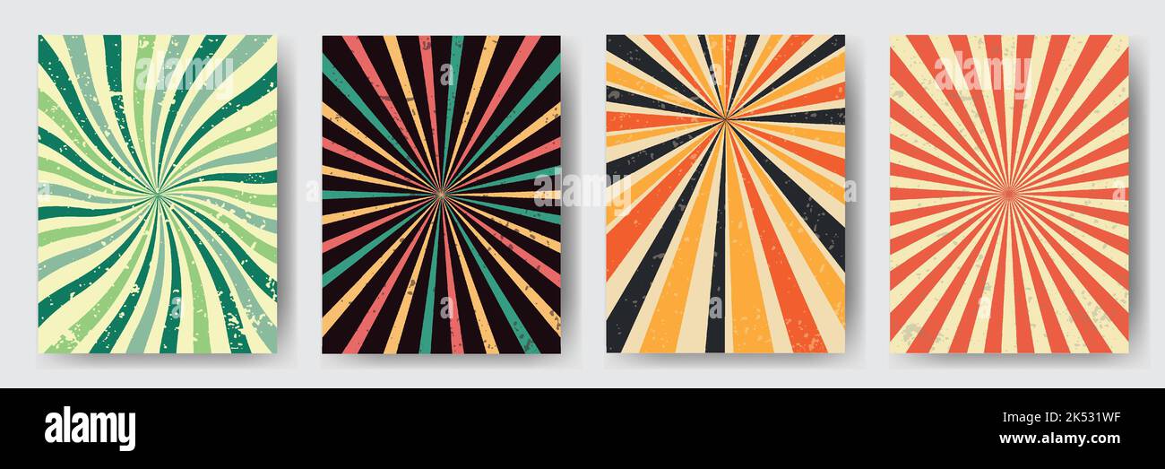 Set of retro banners 60s, 70s, 80s. Sunburst vintage stripes. Cover. A ...