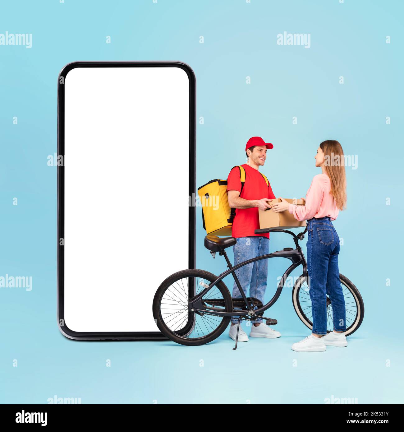 Courier giving parcel female client hi-res stock photography and images ...
