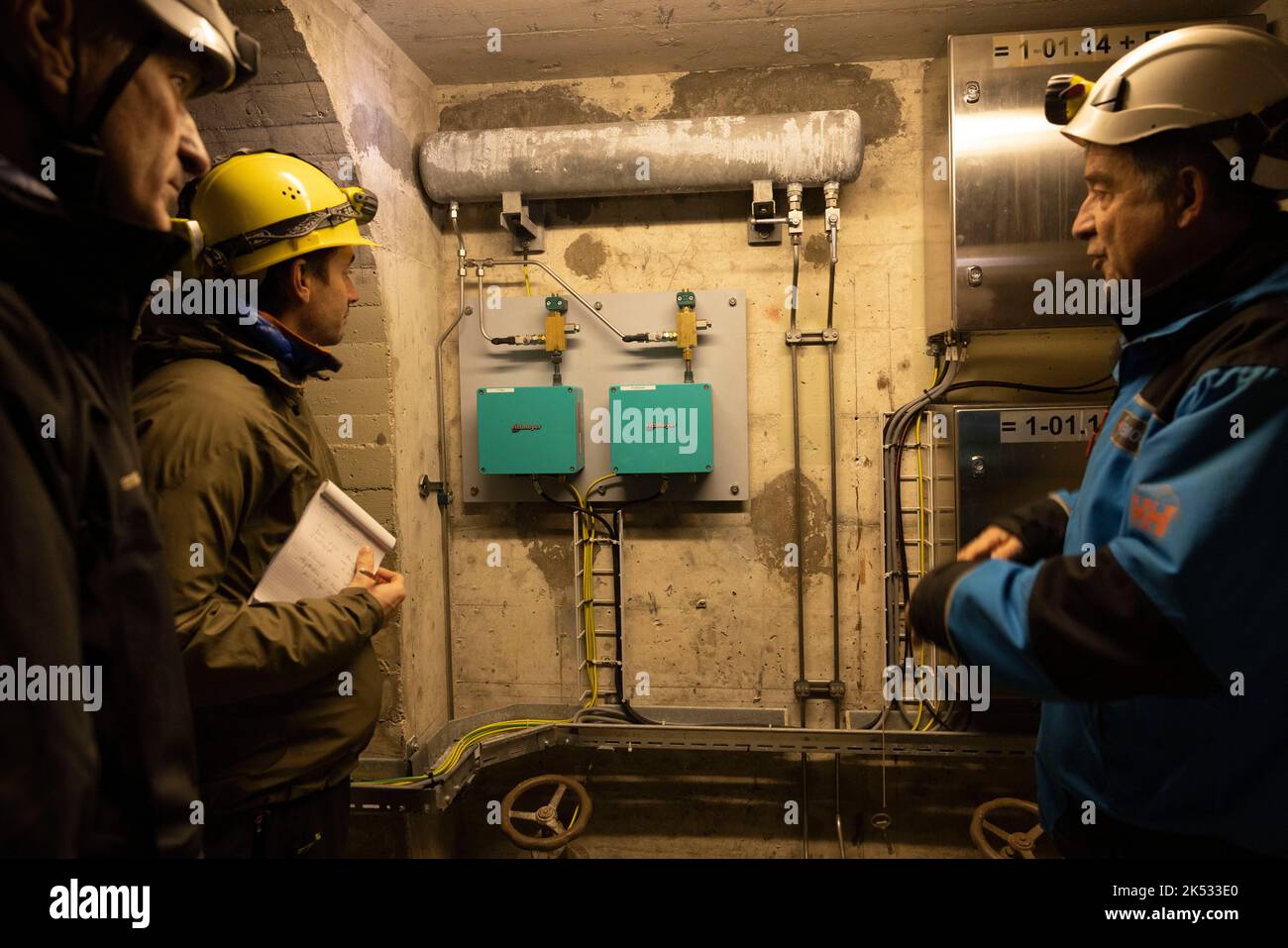 Switzerland, Canton of Valais, Finhault, Emosson dam, pressure tap to ...