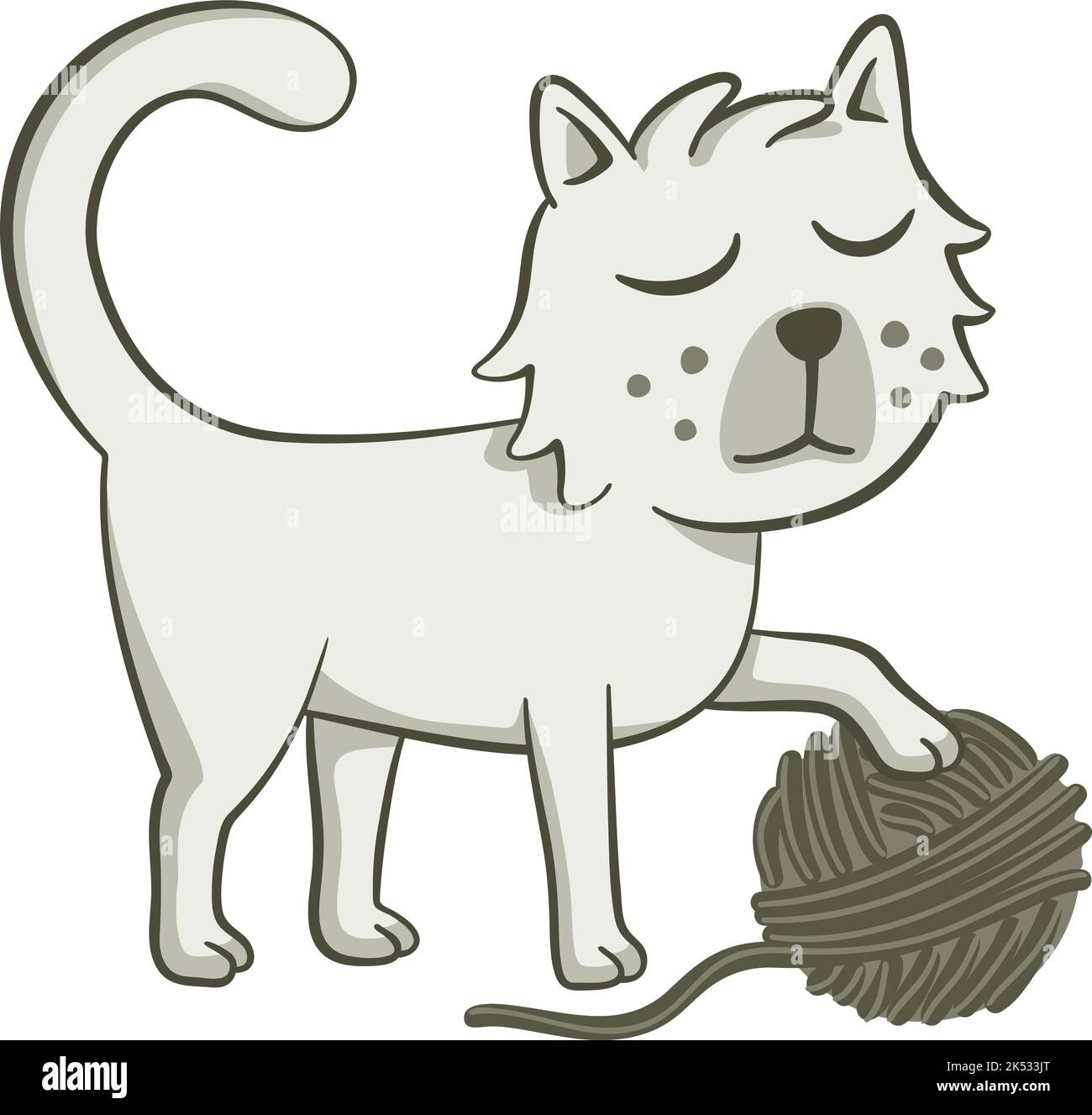 Cute illustration of a cat holding a ball of yarn with its paw. Vector ...