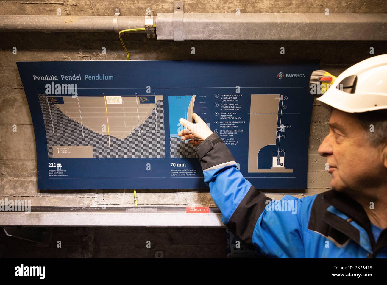 Switzerland, Canton of Valais, Finhault, Emosson dam, its panels ...