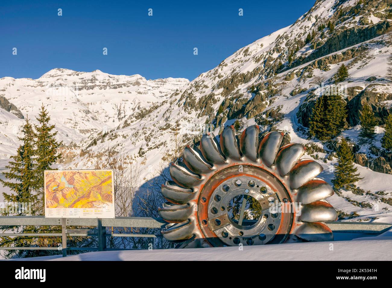 Switzerland, Canton of Valais, Finhault, Emosson dam, Pelton wheel ...