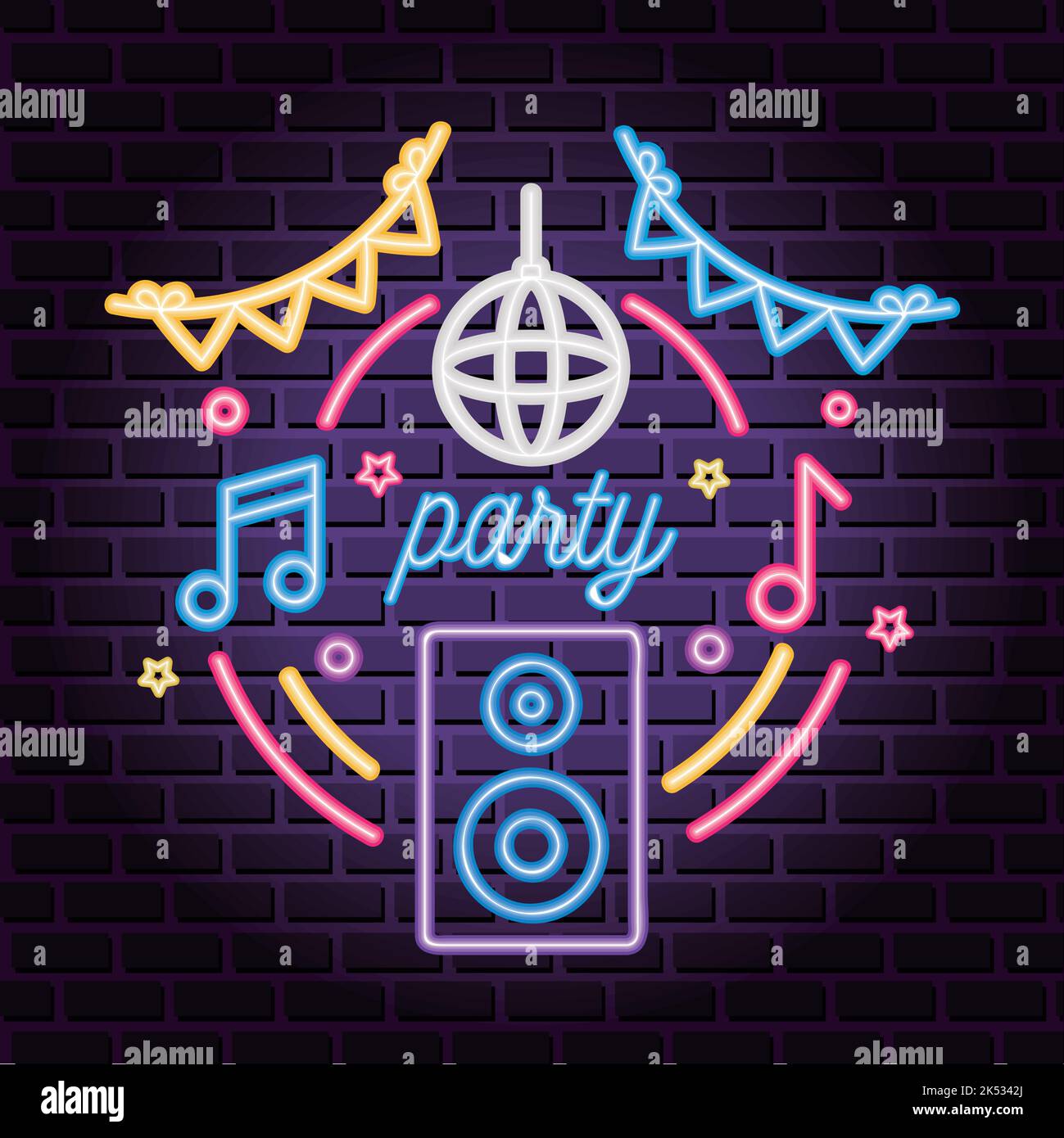 neon party lettering with speaker Stock Vector Image & Art - Alamy