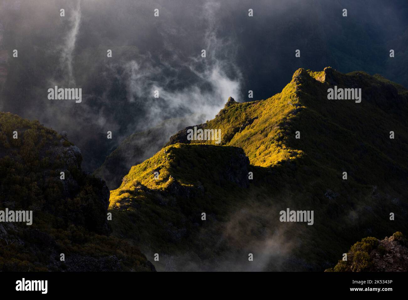 Portugal, Madeira Island, summit of Pico Ruivo, seen on the peaks of ...