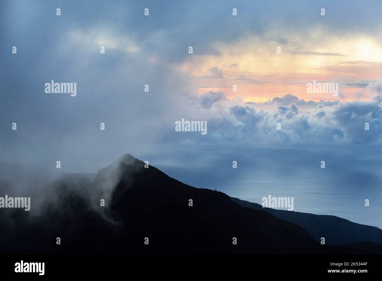 Portugal, Madeira Island, summit of Pico Ruivo, seen on the peaks of ...