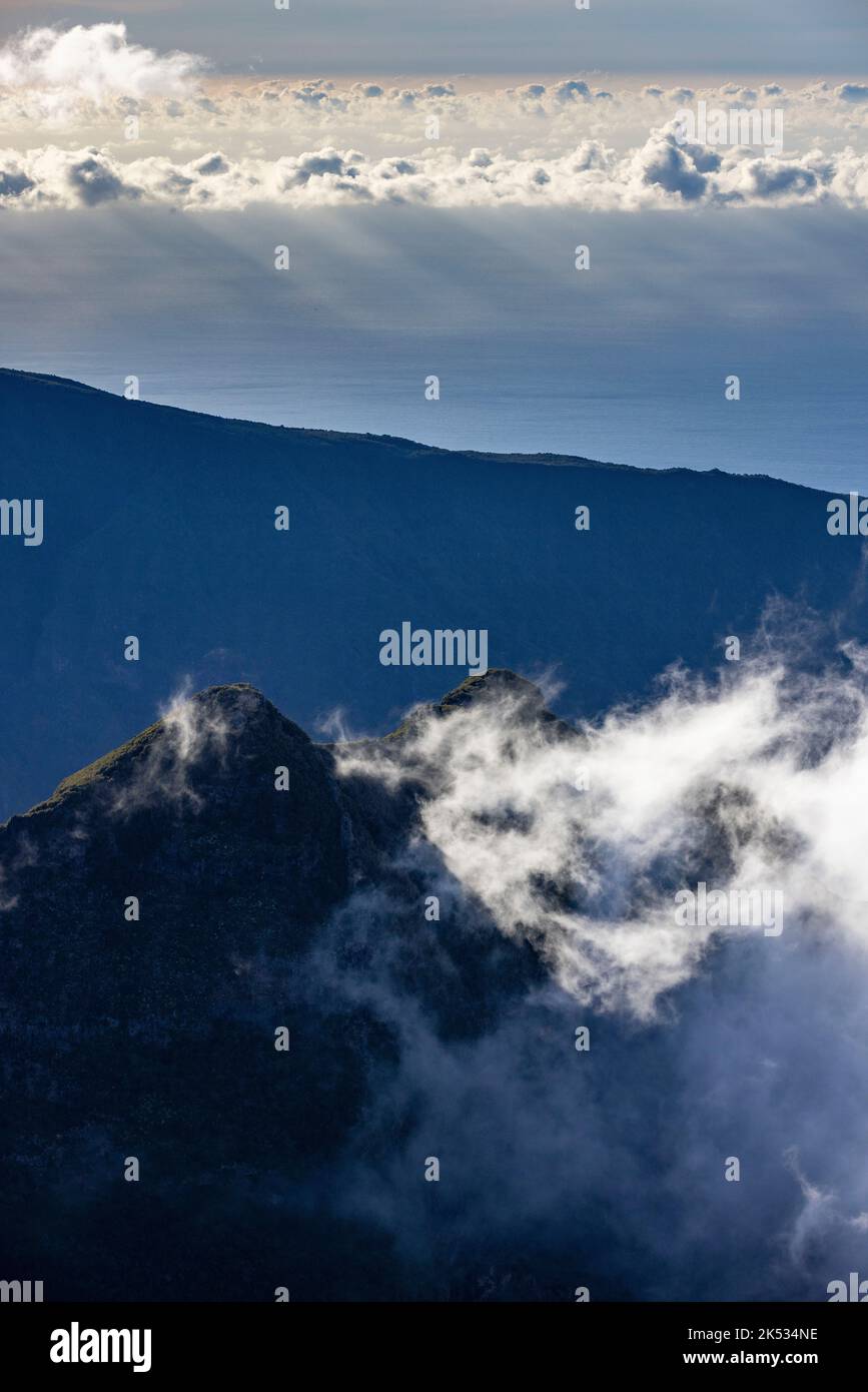 Portugal, Madeira Island, summit of Pico Ruivo, seen on the peaks of ...