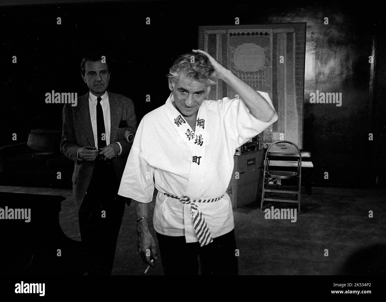 Leonard Bernstein, American orchestra conductor, in his camerino after ...