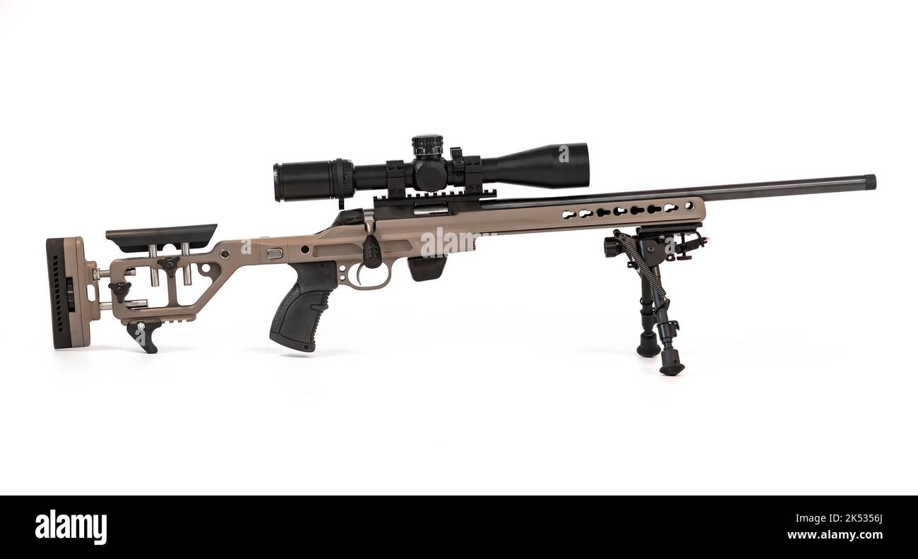A sniper rifle with an optical sight bipod side view full equipment ...
