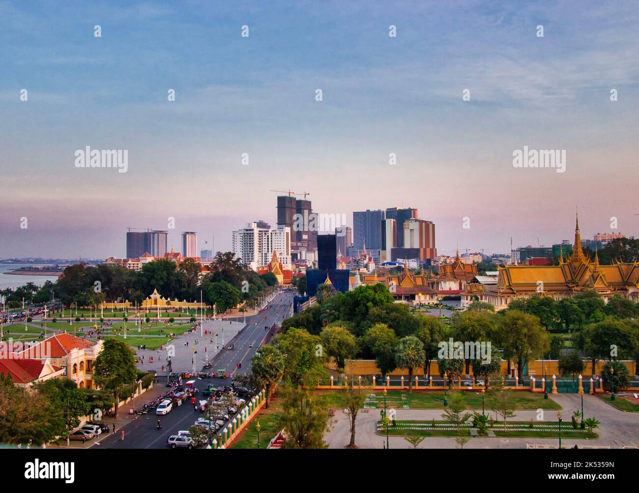 Cambodia, Phnom Penh, Samdach Sothearos boulevard, the royal palace ...