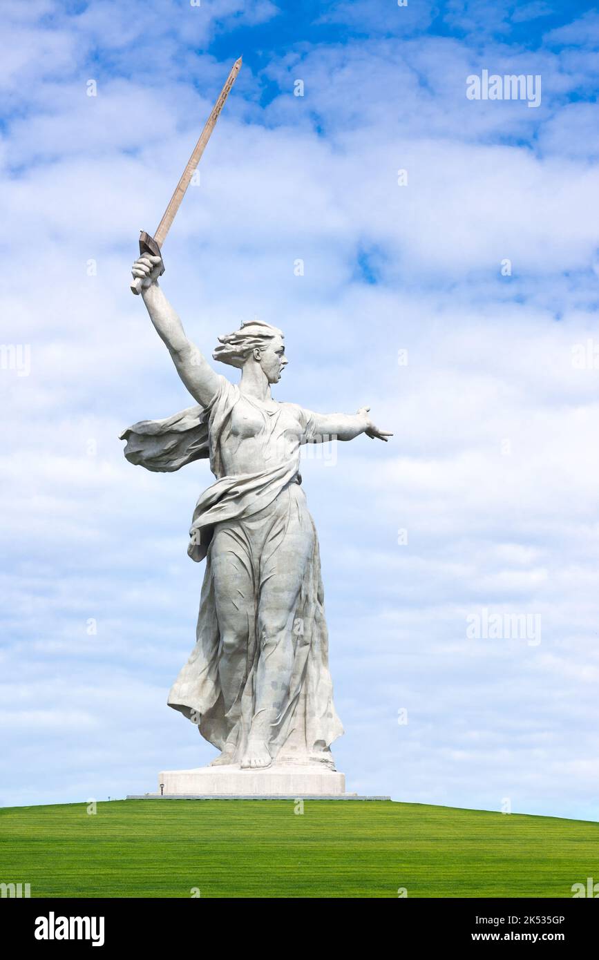 1 May 2020, Volgograd, Russia. Front view of the statue "The Motherland ...