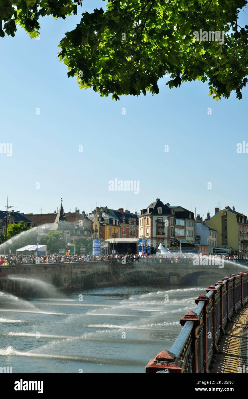 France, Territoire de Belfort, Belfort, Place and Corbis bridge over ...