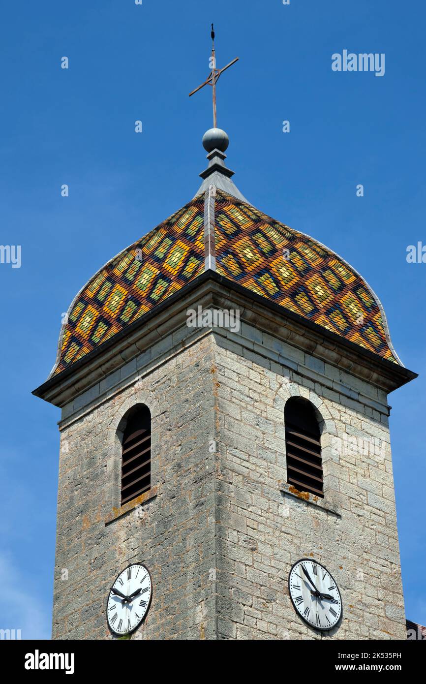 France, Doubs, Hyevre Paroisse, Saint Pierre church dated 1750, bell ...