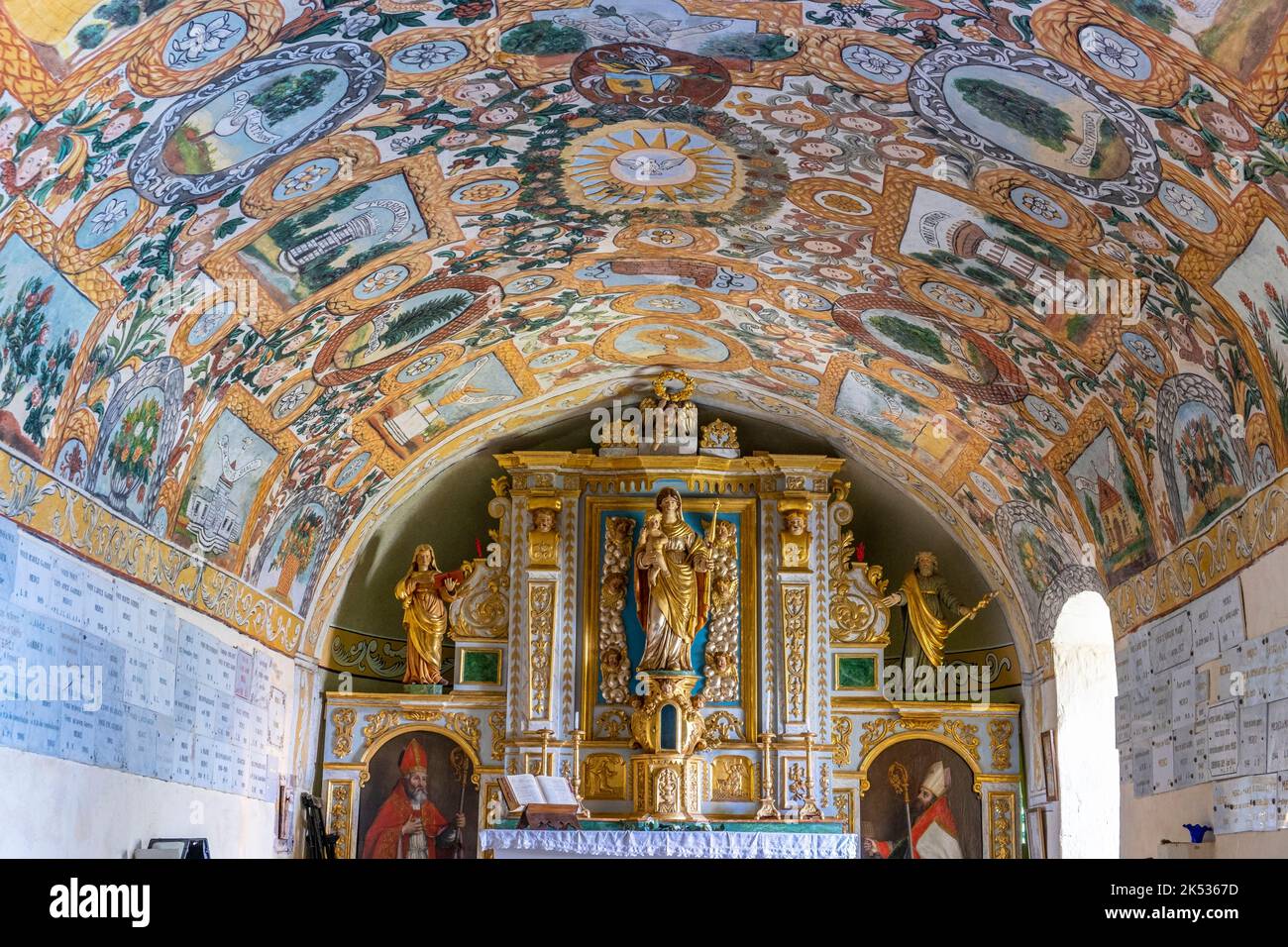 France, Cantal, Thiezac, Notre Dame de Consolation chapel, ceiling ...