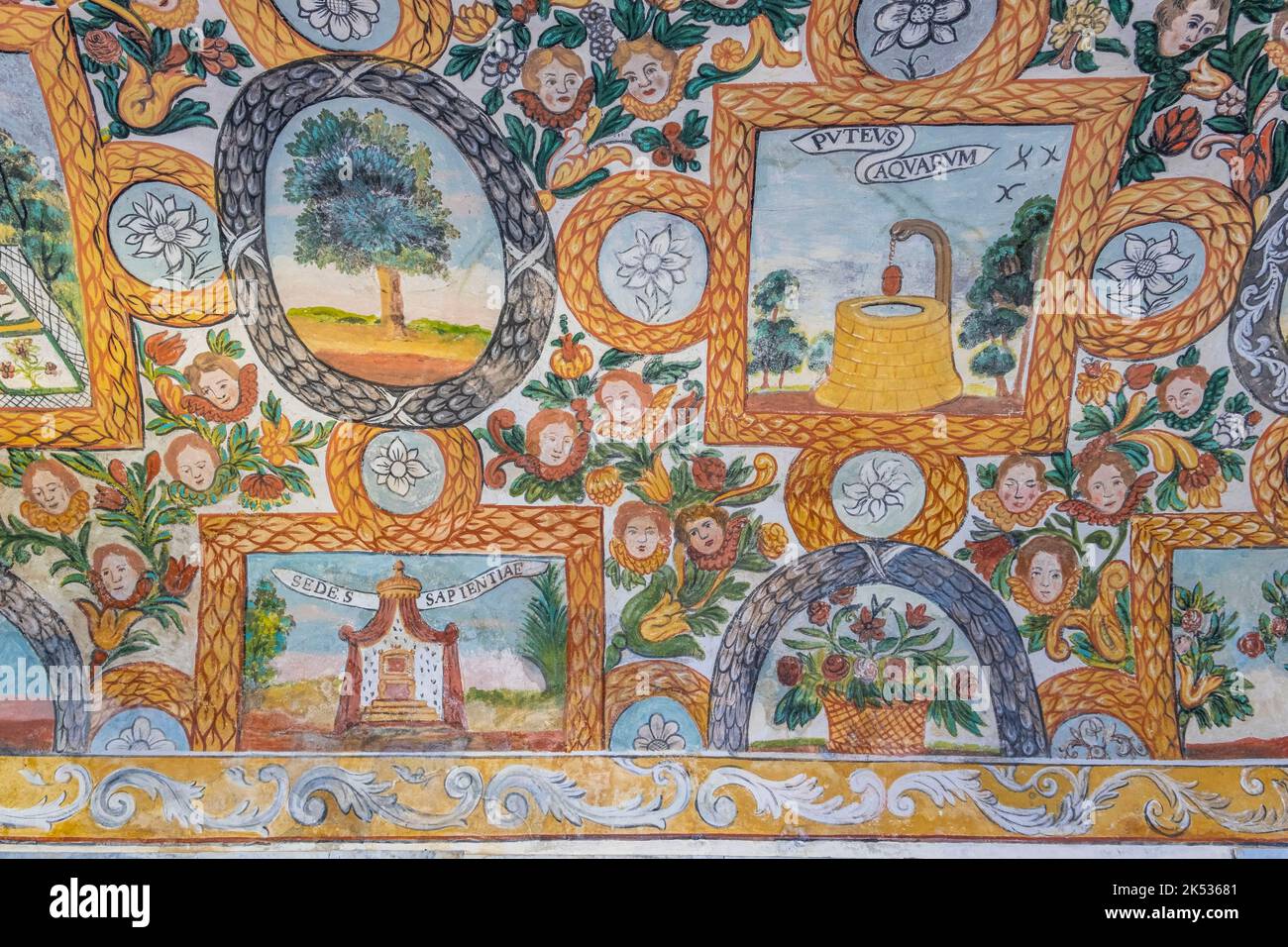 France, Cantal, Thiezac, Notre Dame de Consolation chapel, ceiling ...