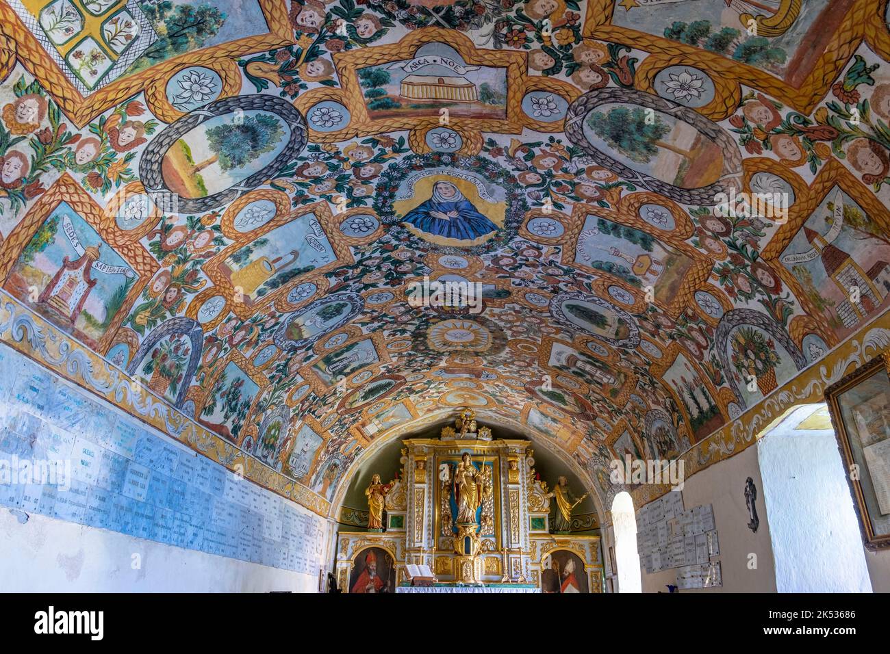 France, Cantal, Thiezac, Notre Dame de Consolation chapel, ceiling ...