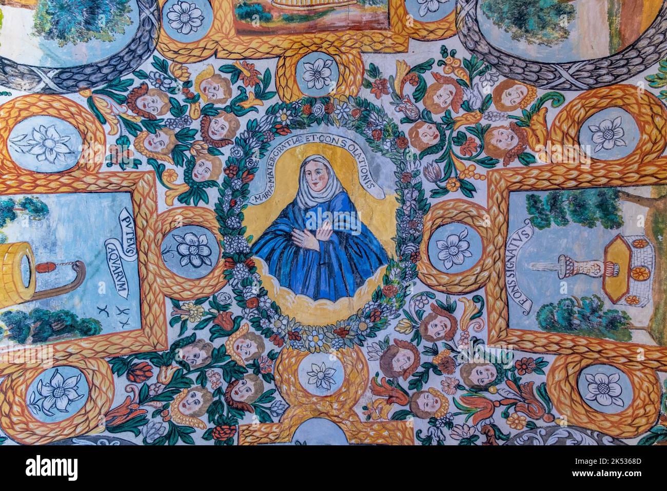 France, Cantal, Thiezac, Notre Dame de Consolation chapel, ceiling ...