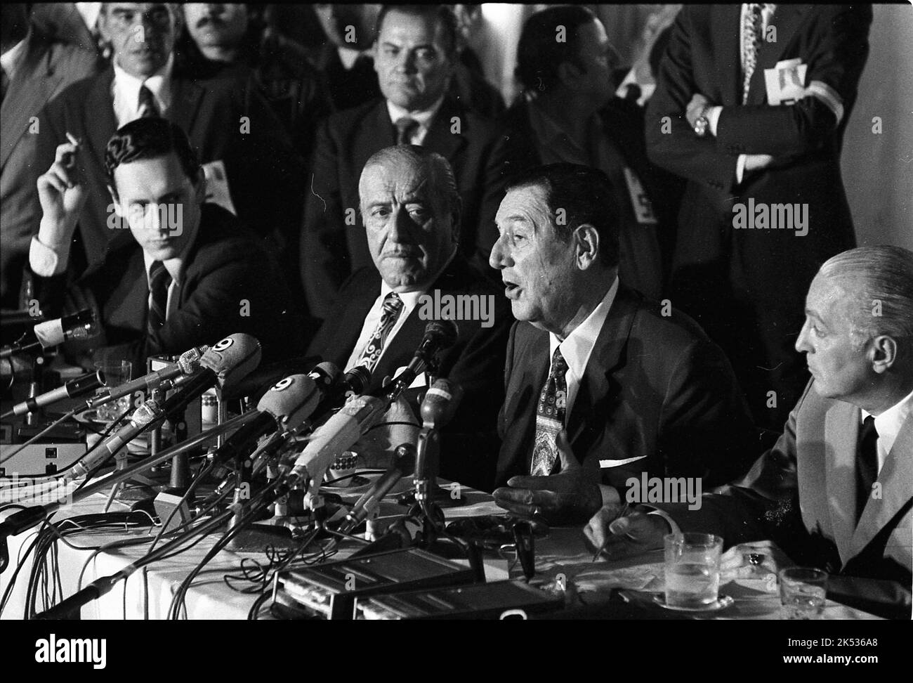 Juan Domingo Peron, Argentine politician, returns to Argentina after 18 ...