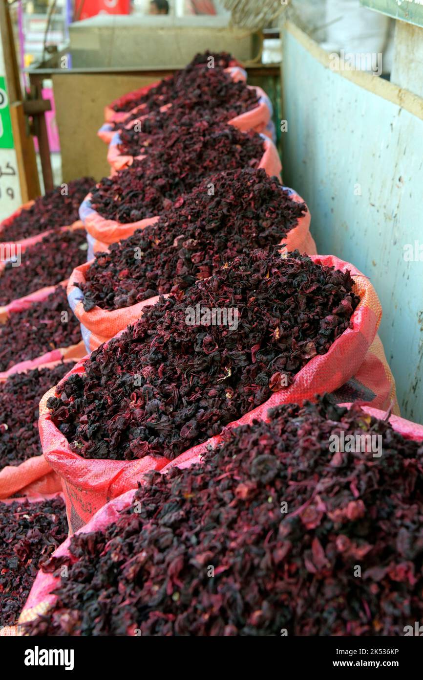 Egypt, Upper Egypt, Nile Valley, Kom Ombo, market, dried hibiscus ...