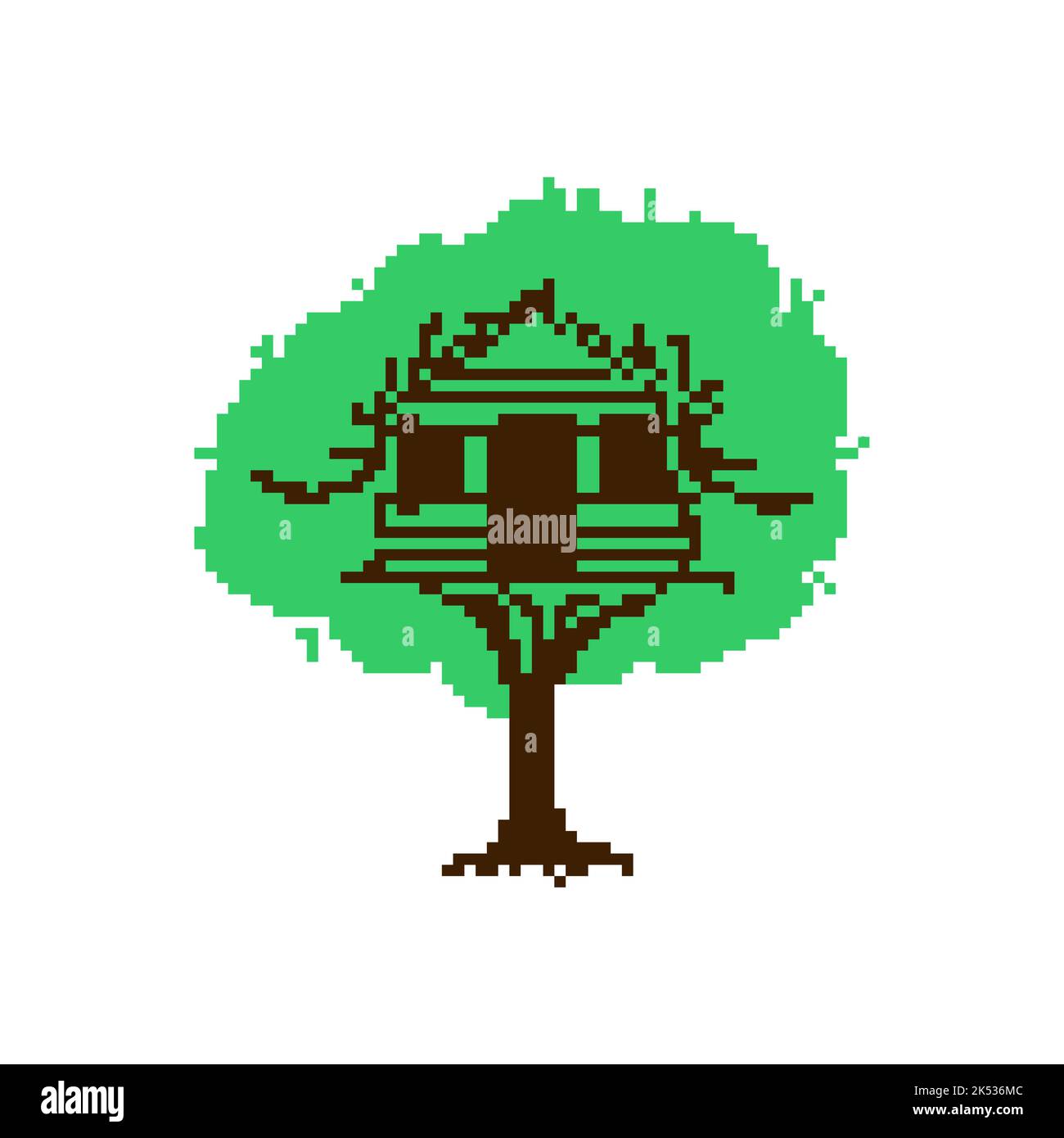 Pixel art Tree house. 8 bit Children's treehouse. Graphics of an old ...