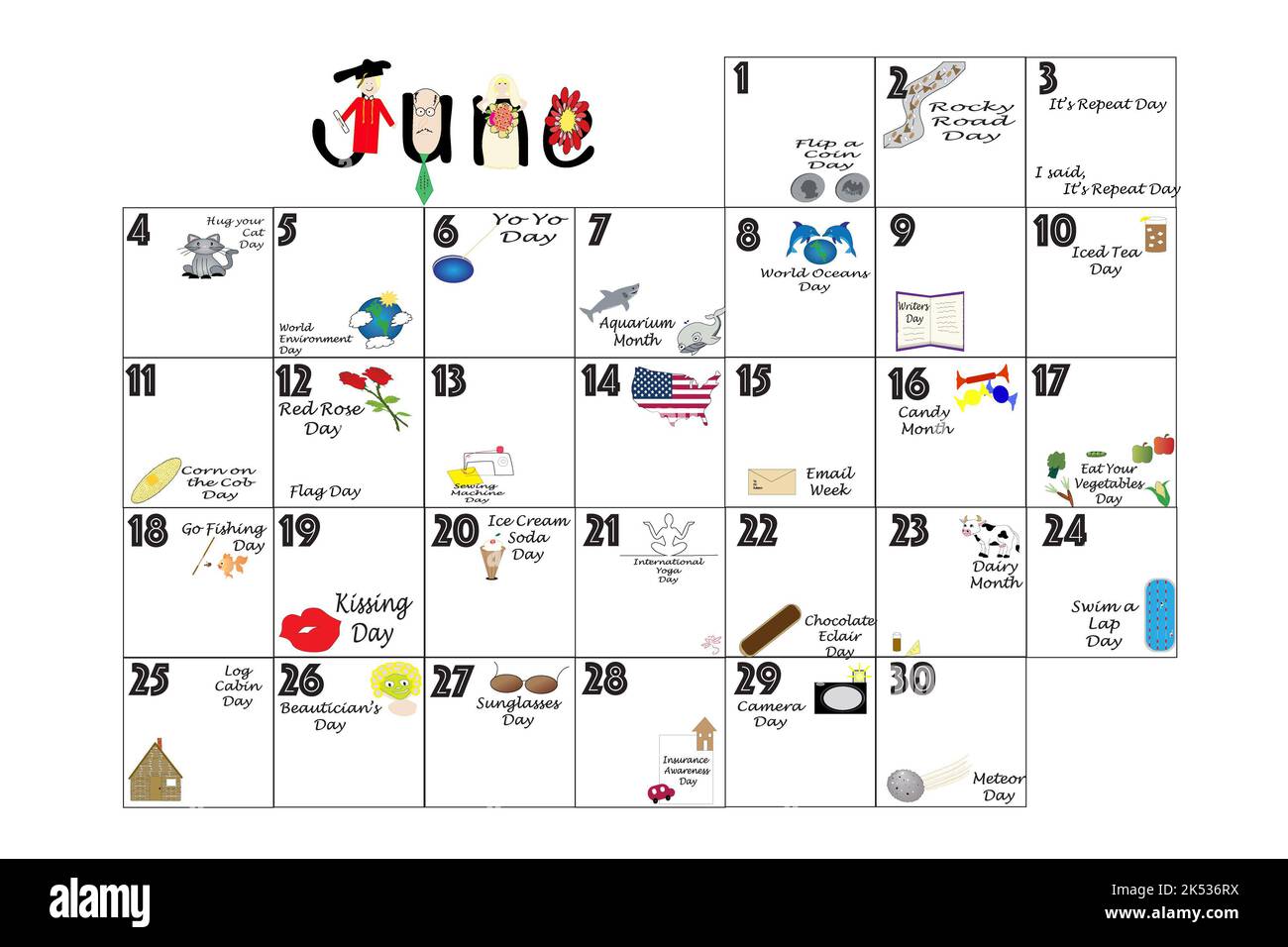 June 2023 calendar illustrated with daily Quirky Holidays and Unusual ...