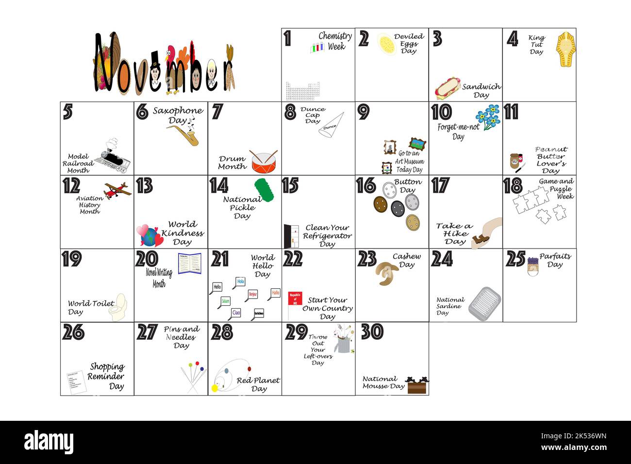 November 2023 calendar illustrated with daily Quirky Holidays and ... November 2023 calendar illustrated with daily Quirky Holidays and ...