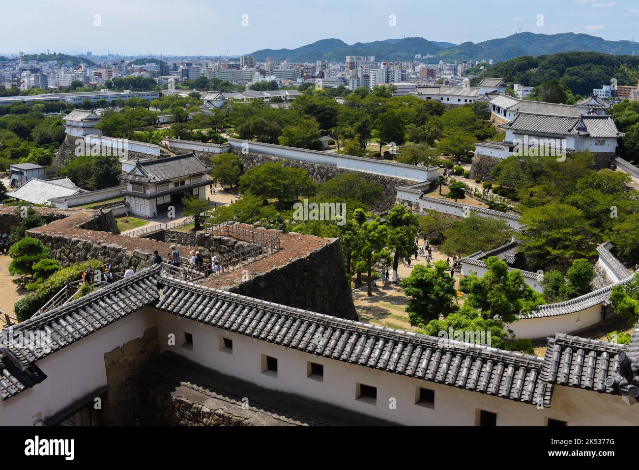View from the city skyline from Himeji Castle (Himejijō), also known as ...