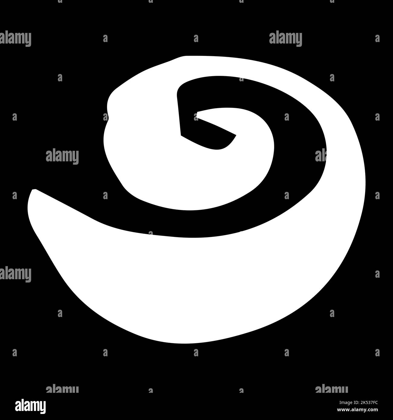 Round swirl symbol, hand painted with white paint brush, on black ...