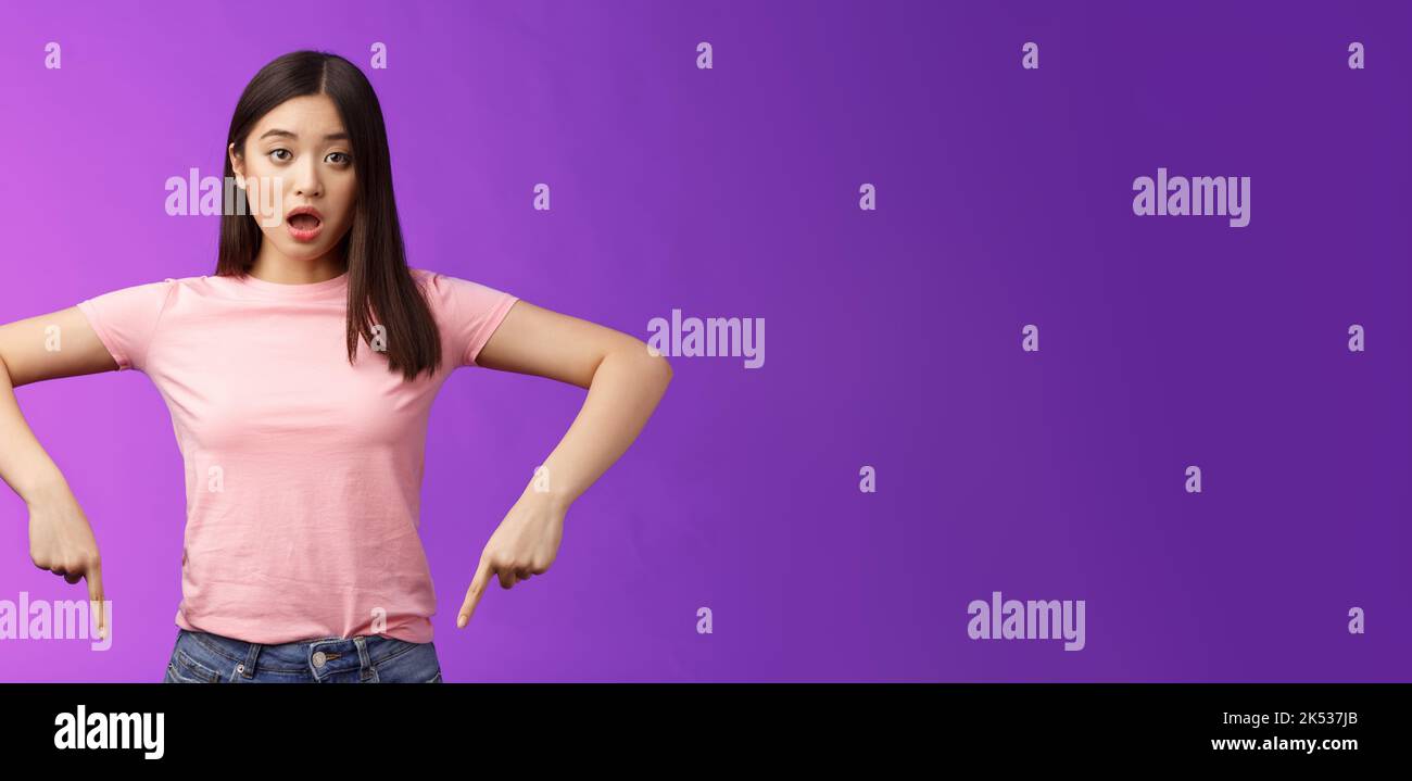 Shocked upset cute asian surprised girl, drop jaw shook disappointed ...