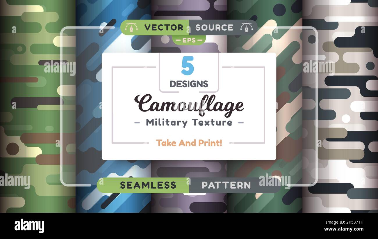 Camouflage seamless patterns, military texture, bundle war fabric Stock ...