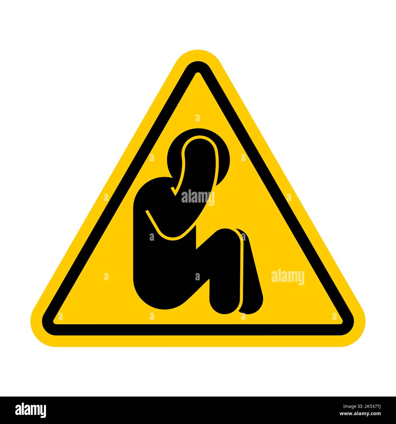 Attention panic sign. No Scared man holding his head. Yellow triangle ...