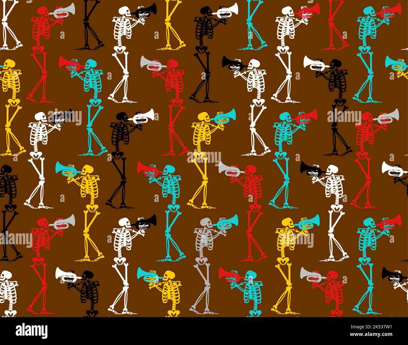 Skeleton with trumpet Pattern seamless . Skeleton musician Background ...