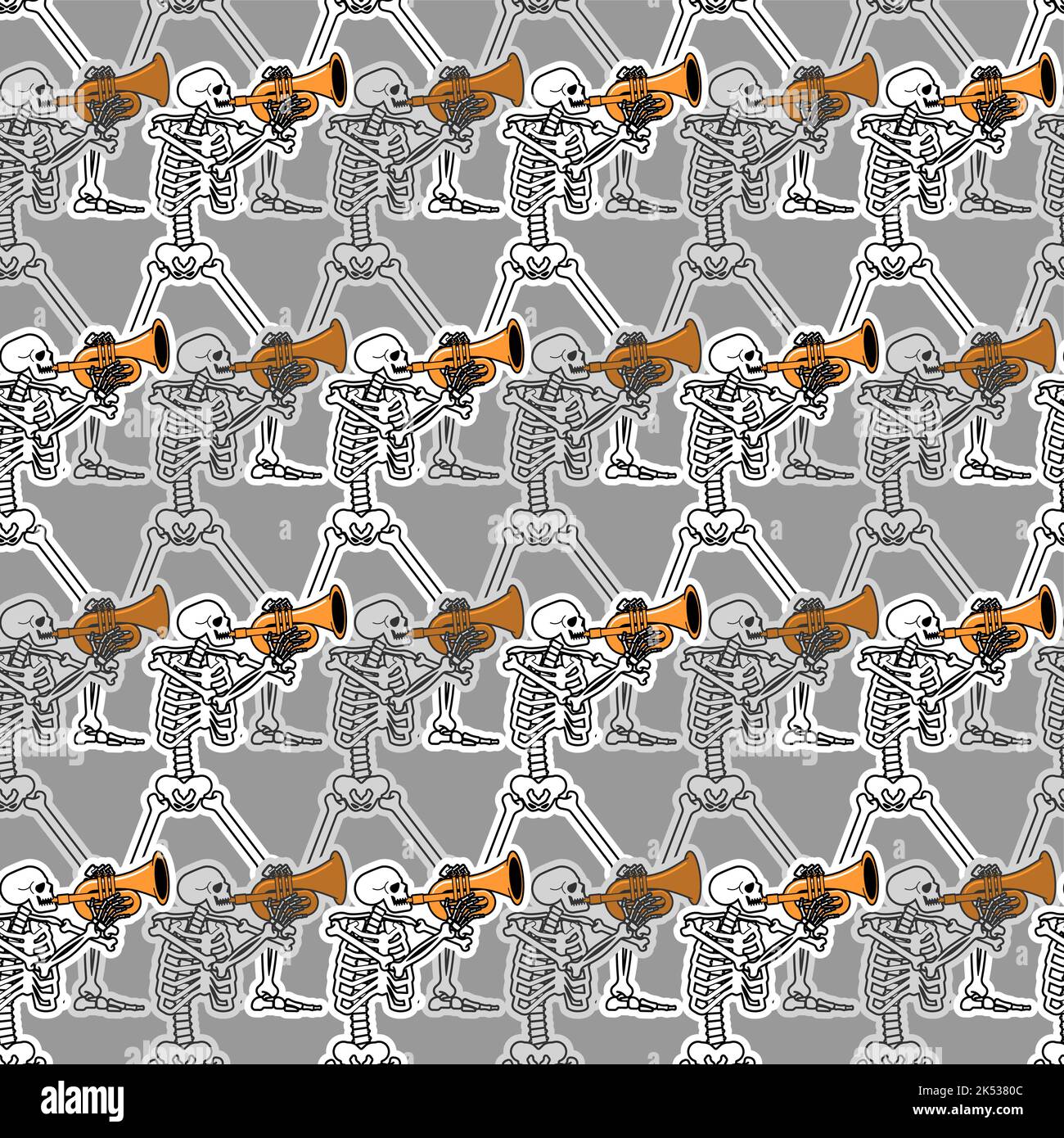 Skeleton with trumpet Pattern seamless . Skeleton musician Background ...
